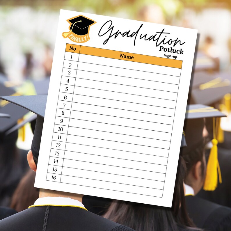 Potluck Sign up Sheet | Graduation Potluck Sign up Sheet | Grad Potluck ...
