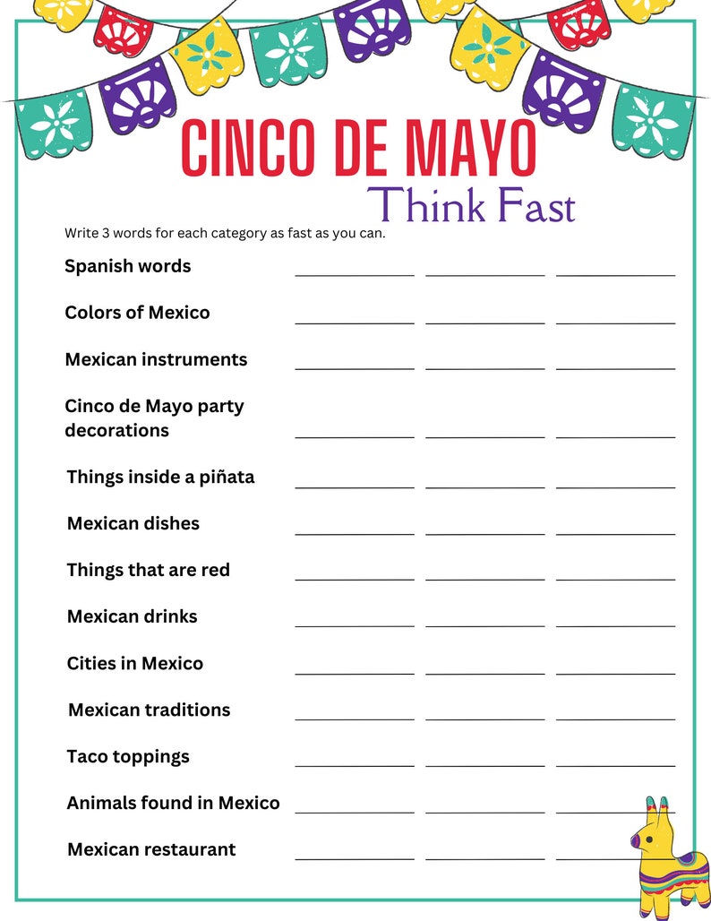 Think Fast Cinco De Mayo Game Cinco De Mayo Printable Games Mexican ...