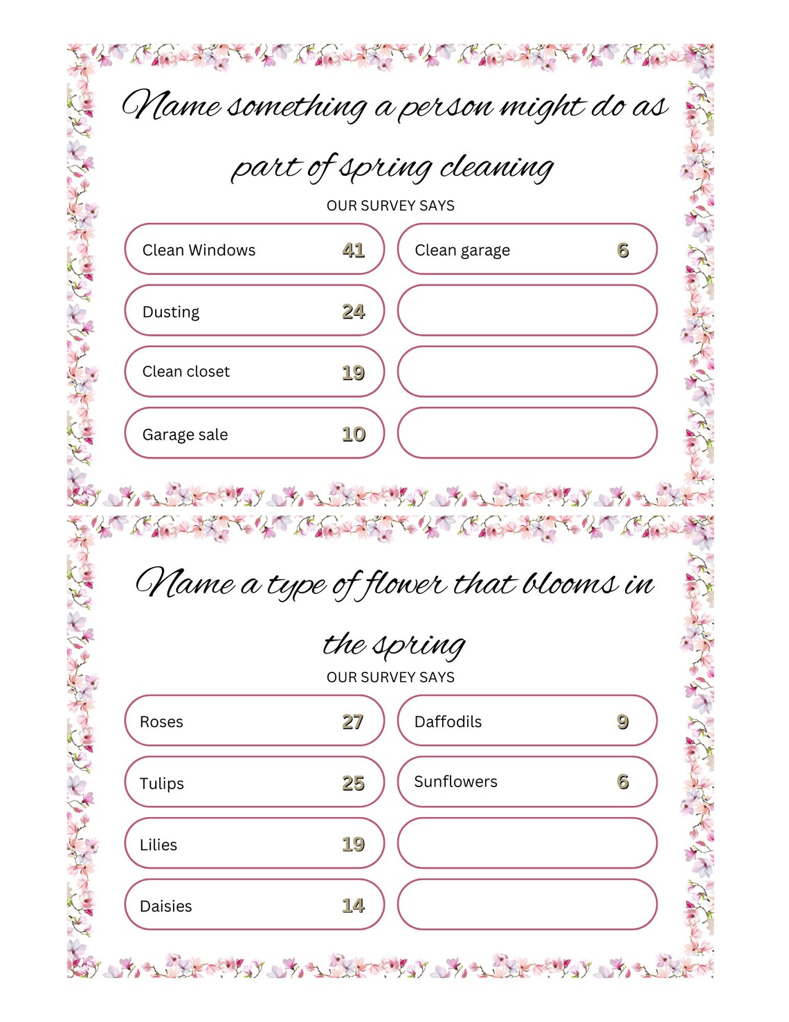Family Feud Spring Game Spring Printable Games Spring - Etsy Canada