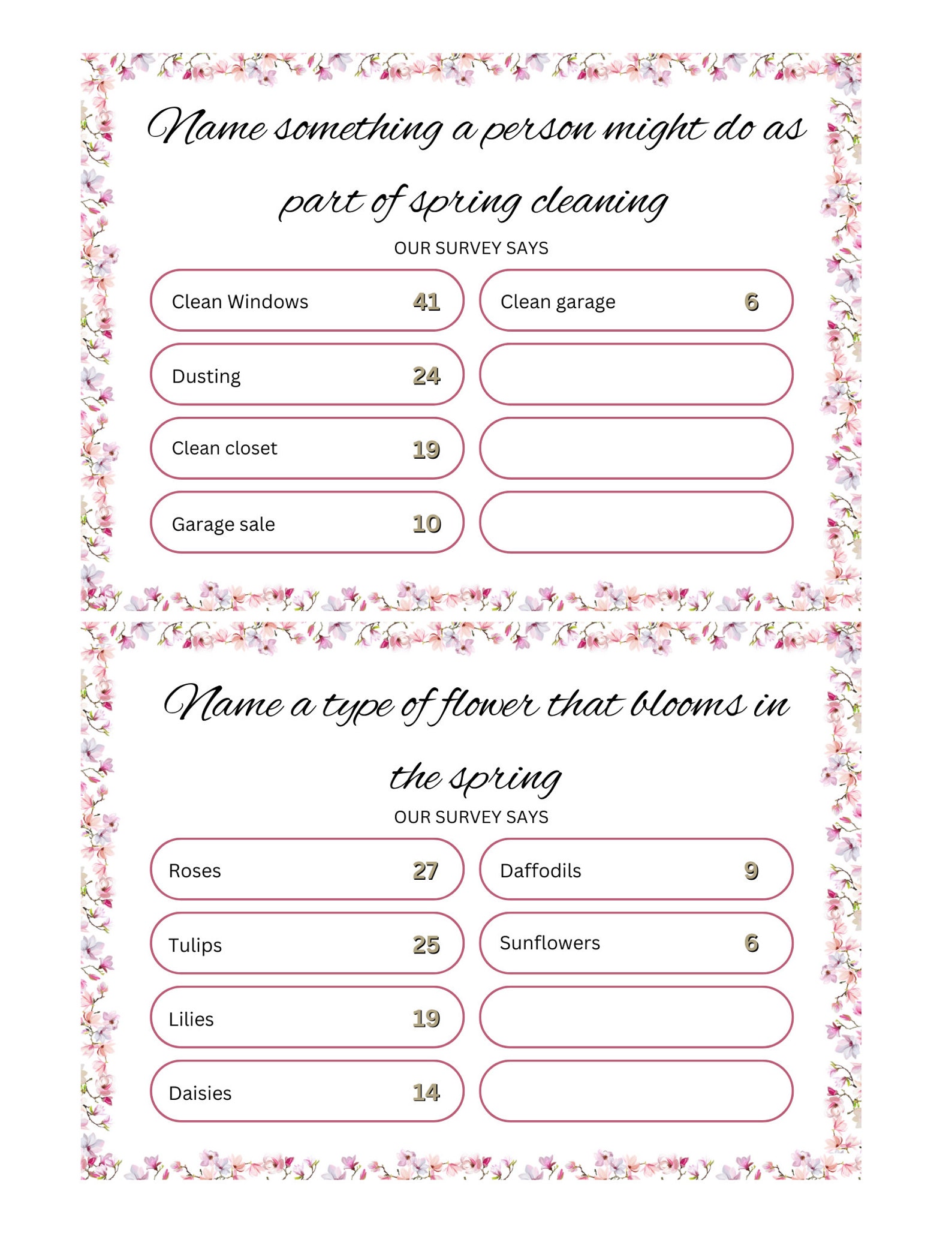 Family Feud Spring Game Spring Printable Games Spring Activities Adult ...