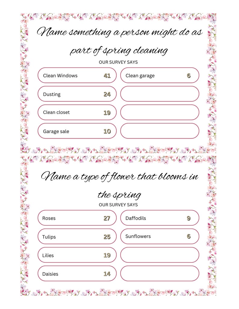 Family Feud Spring Game Spring Printable Games Spring Activities Adult ...