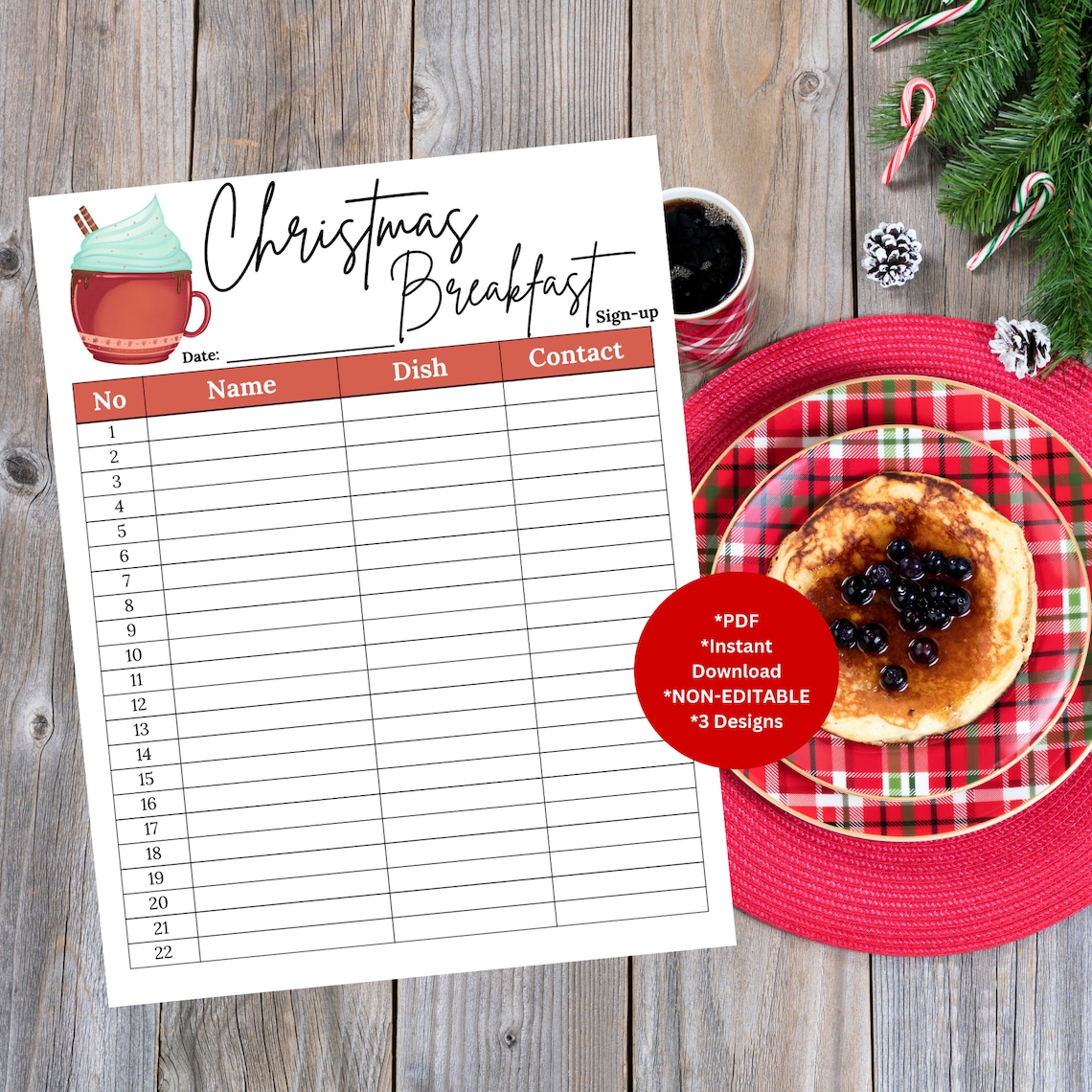 Christmas Breakfast Potluck Sign up Sheet | Christmas Breakfast Sign up ...