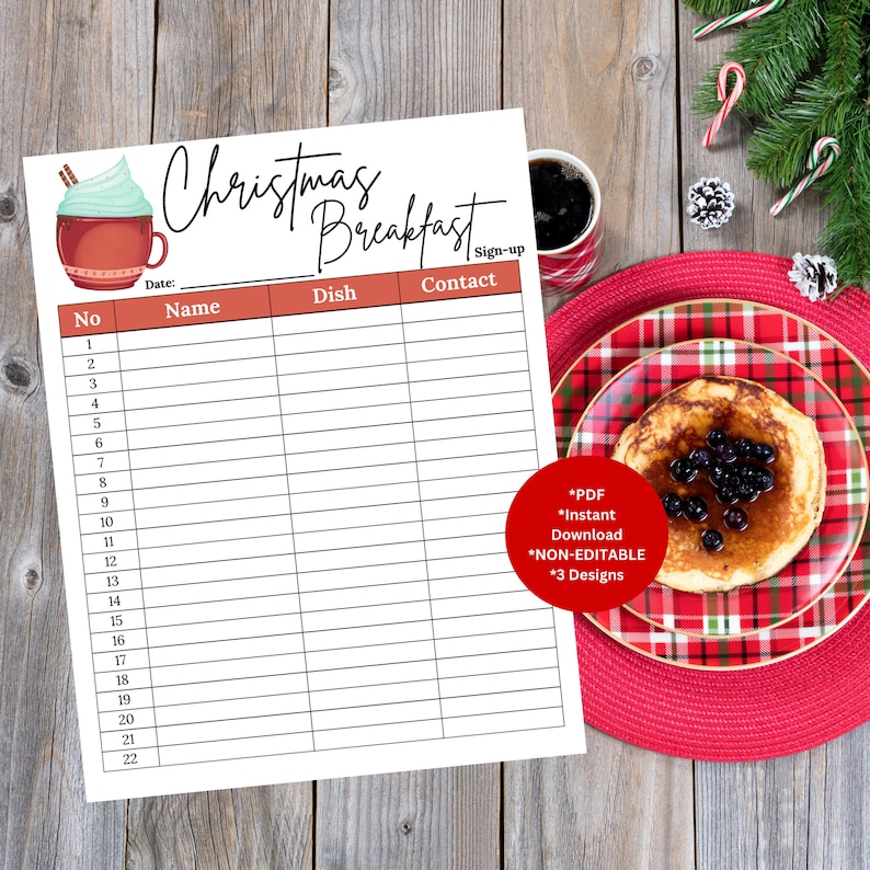 Christmas Breakfast Potluck Sign up Sheet | Christmas Breakfast Sign up ...