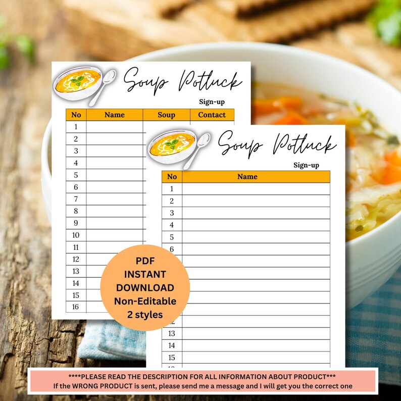 Potluck Sign up Sheet | Soup Potluck Sign up Sheet | Soup Potluck Sheet ...