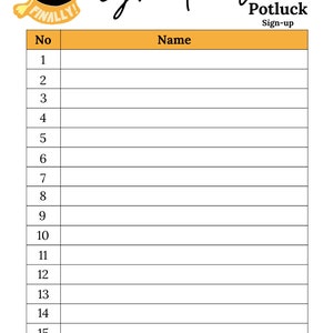 Potluck Sign up Sheet | Graduation Potluck Sign up Sheet | Grad Potluck ...