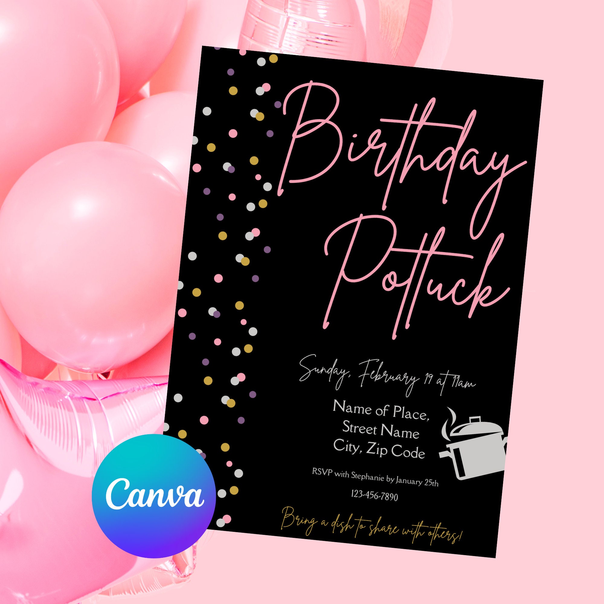 Birthday Potluck Invitation Template | Girl Birthday Party Potluck ...