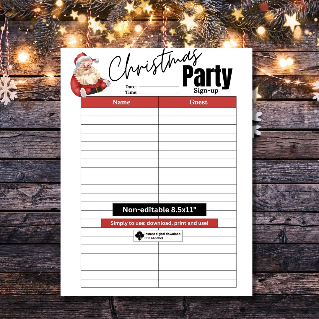 Christmas Party Sign up Sheet | Christmas Sign up | Party Sign up Sheet ...