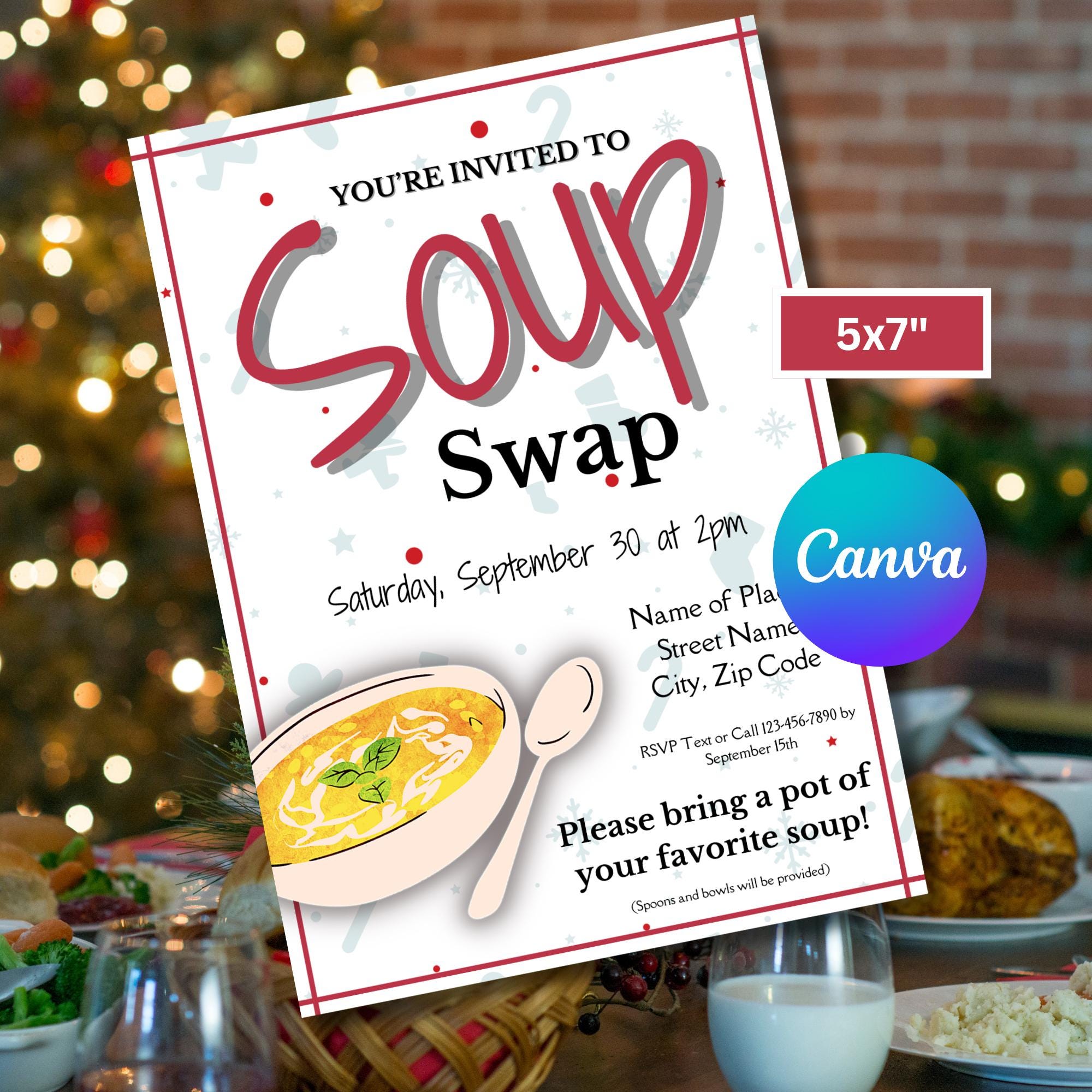 Christmas Soup Swap Invite Template | Editable Soup Party | Soup Invite ...