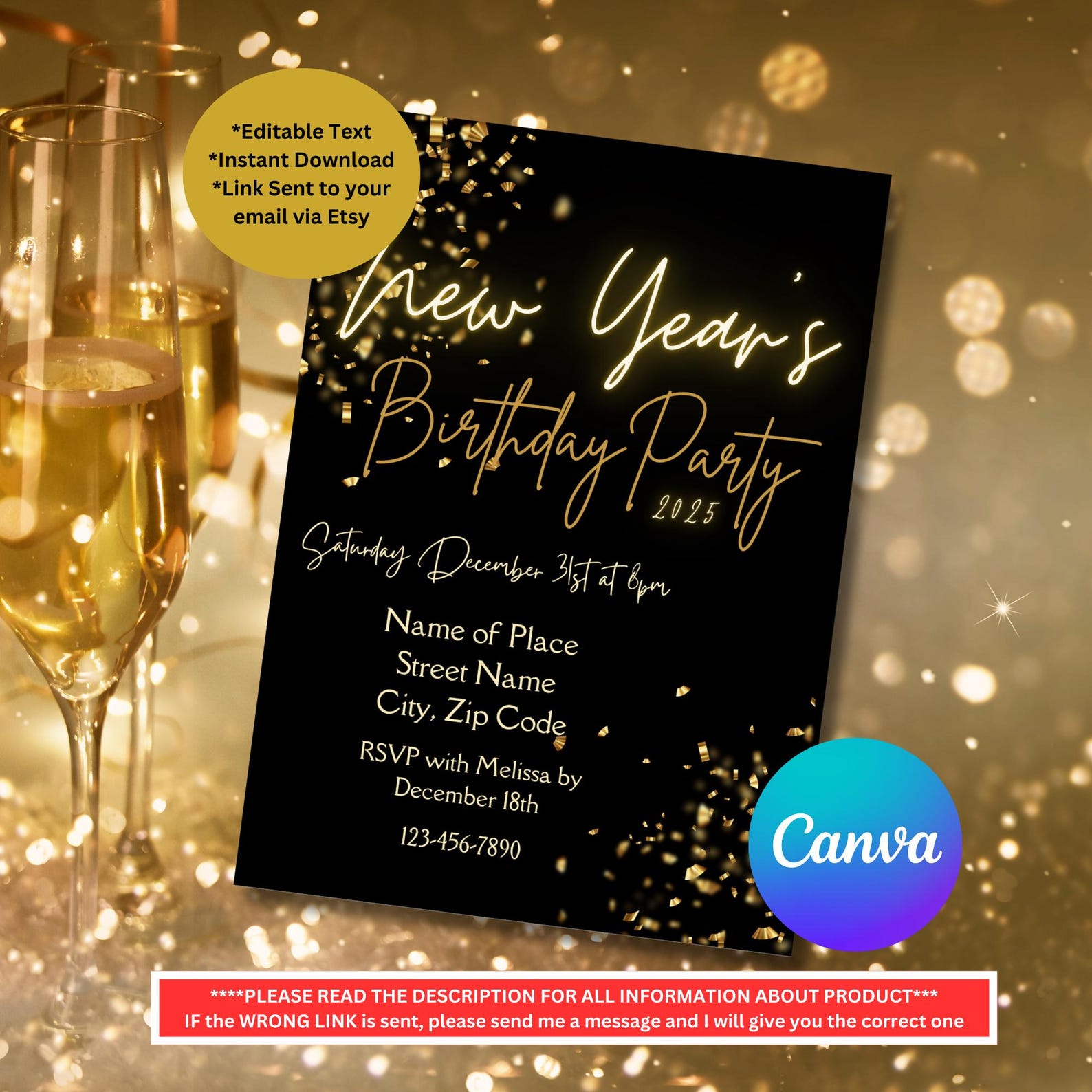 New Years Birthday Invitation Template | New Year Birthday Party Invite ...