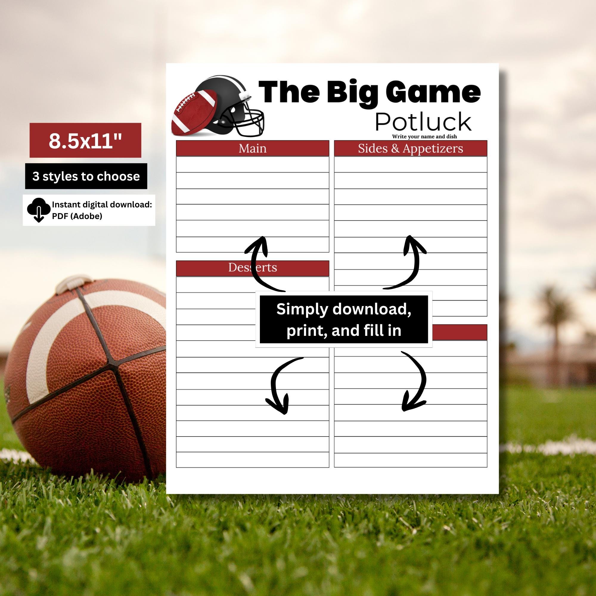 Potluck Sign up Sheet | the Big Game Potluck Sign up Sheet | Football ...