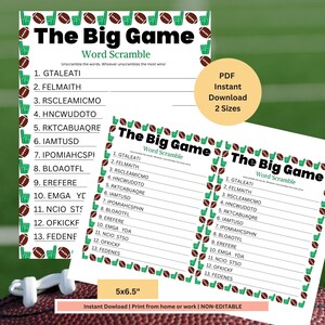 The Big Game Party Games | the Big Game Word Scramble | Big Game Games ...