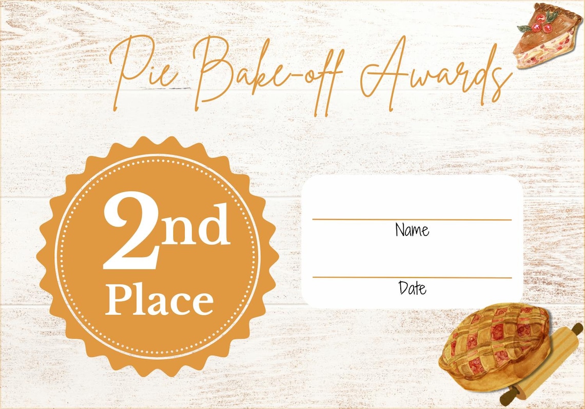Pie Bake-off Award Cards| Pie Party | Pie Cook-off Event | Pie Award ...