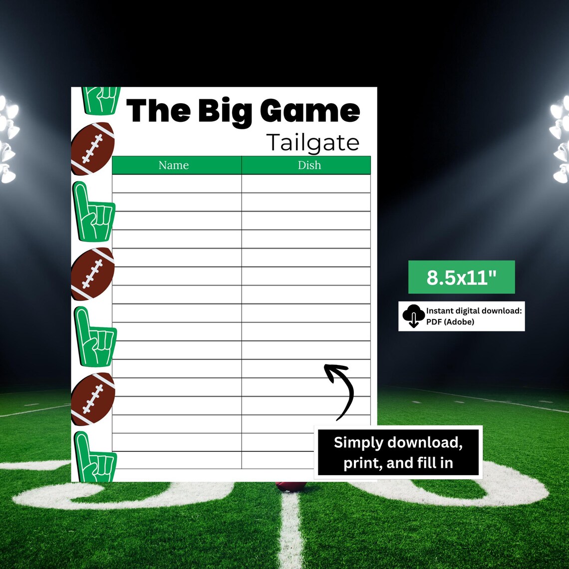 Tailgate Sign up Sheet | the Big Game Tailgate Sign up Sheet | Football ...