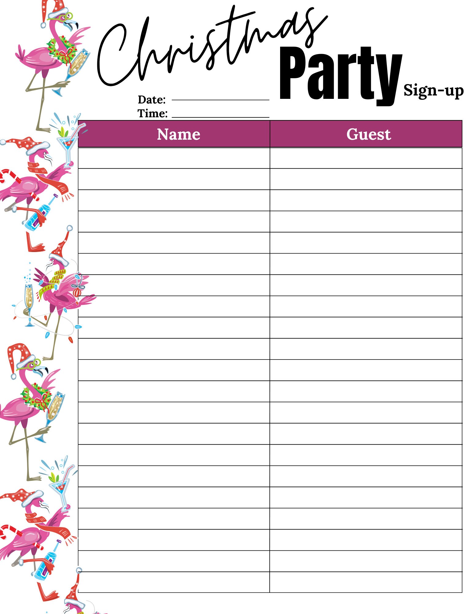 Christmas Party Sign up Sheet | Christmas Sign up | Party Sign up Sheet ...