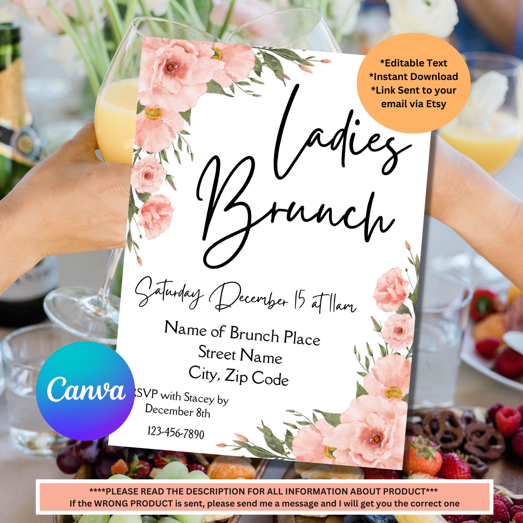 Ladies Brunch Template | Editable Girls Brunch | Ladies Brunch Invite ...