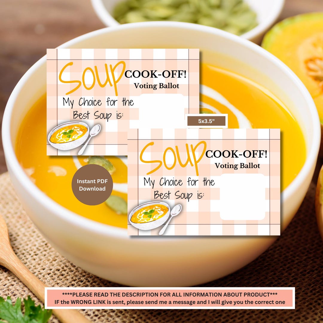 Soup Cook-off Voting Ballot Cards| Soup Party | Soup Swap | Soup Cook-off Event | Soup Exchange ...
