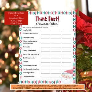 Think Fast Christmas Game | Christmas Printable Games | Christmas ...