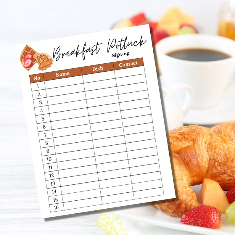 Potluck Sign up Sheet | Breakfast Potluck Sign up Sheet | Breakfast ...