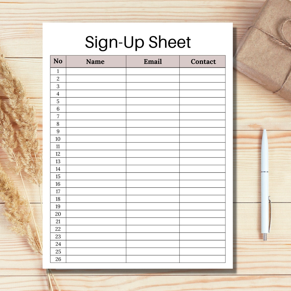 Sign up Sheet | Minimalistic Sign up Sheet | Printable Sign up Sheet ...