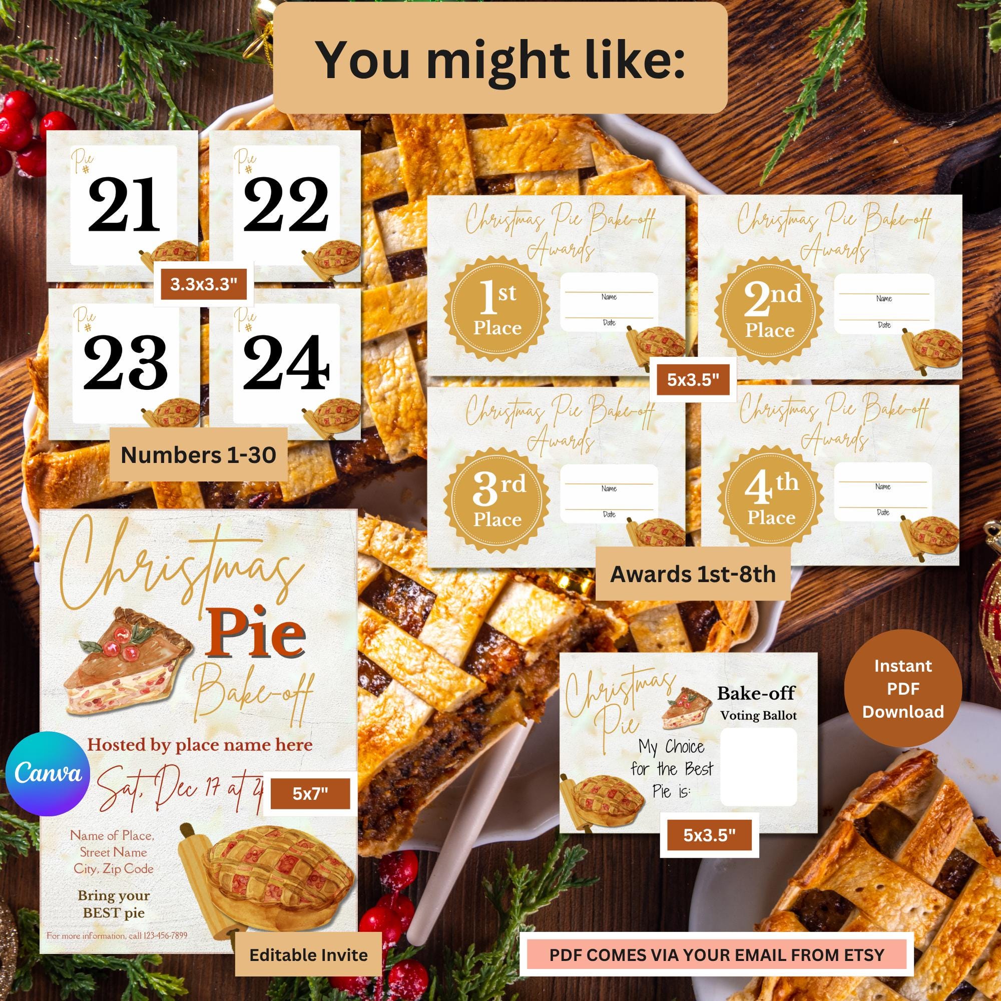Pie Bake-off Number Cards Printable| Pie Party | Pie Competition |pie ...