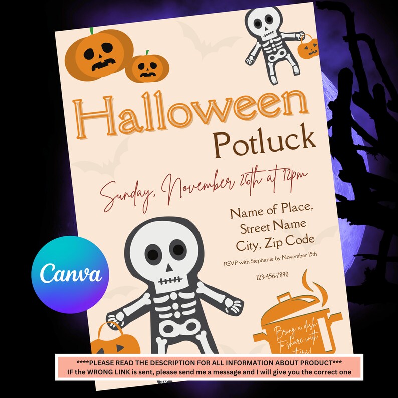 Halloween Potluck Invite Template | Editable Potluck Invitation ...