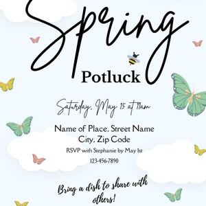 Spring Potluck Invite Template | Editable Potluck Invitation | Potluck ...