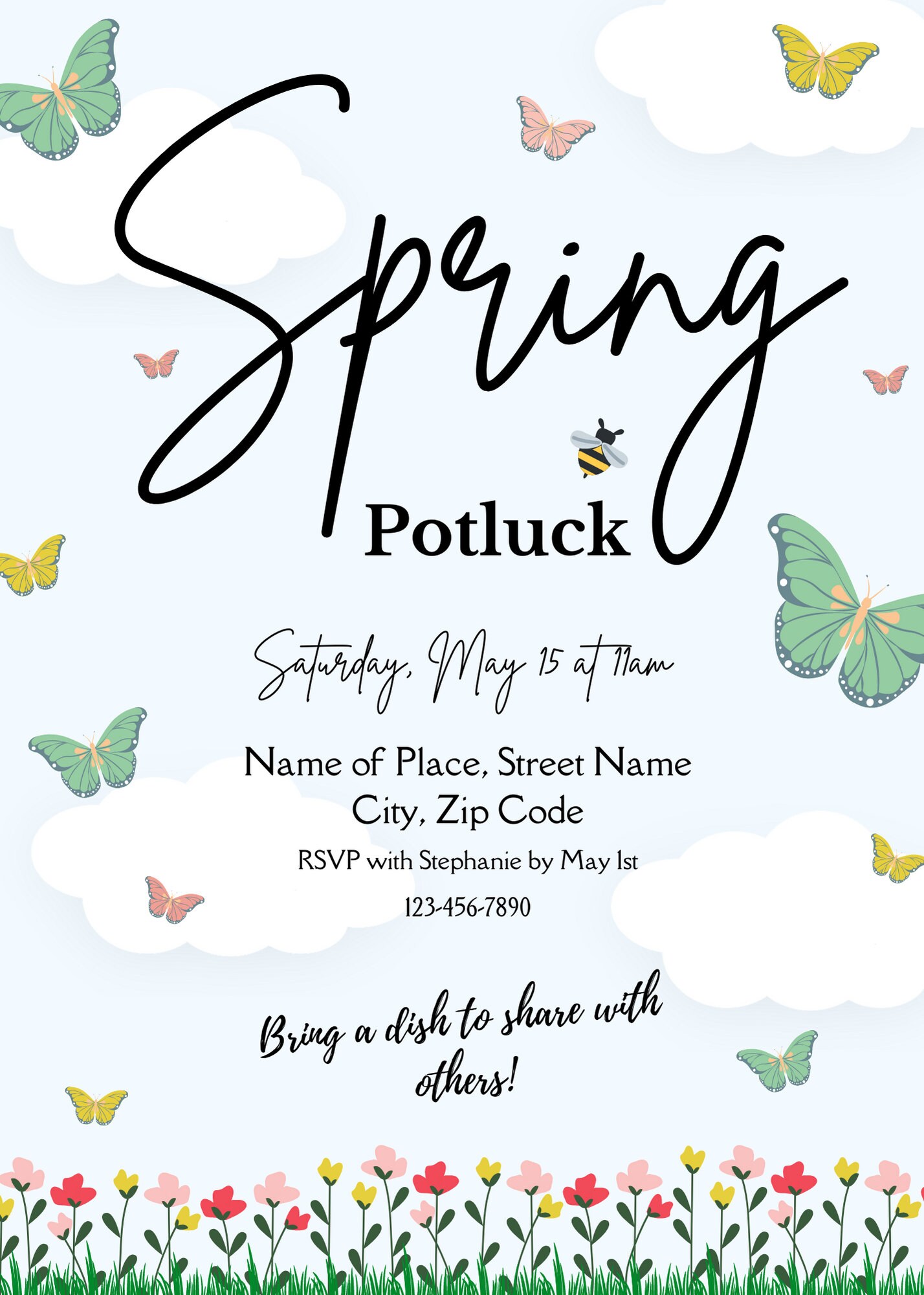 Spring Potluck Invite Template | Editable Potluck Invitation | Potluck ...