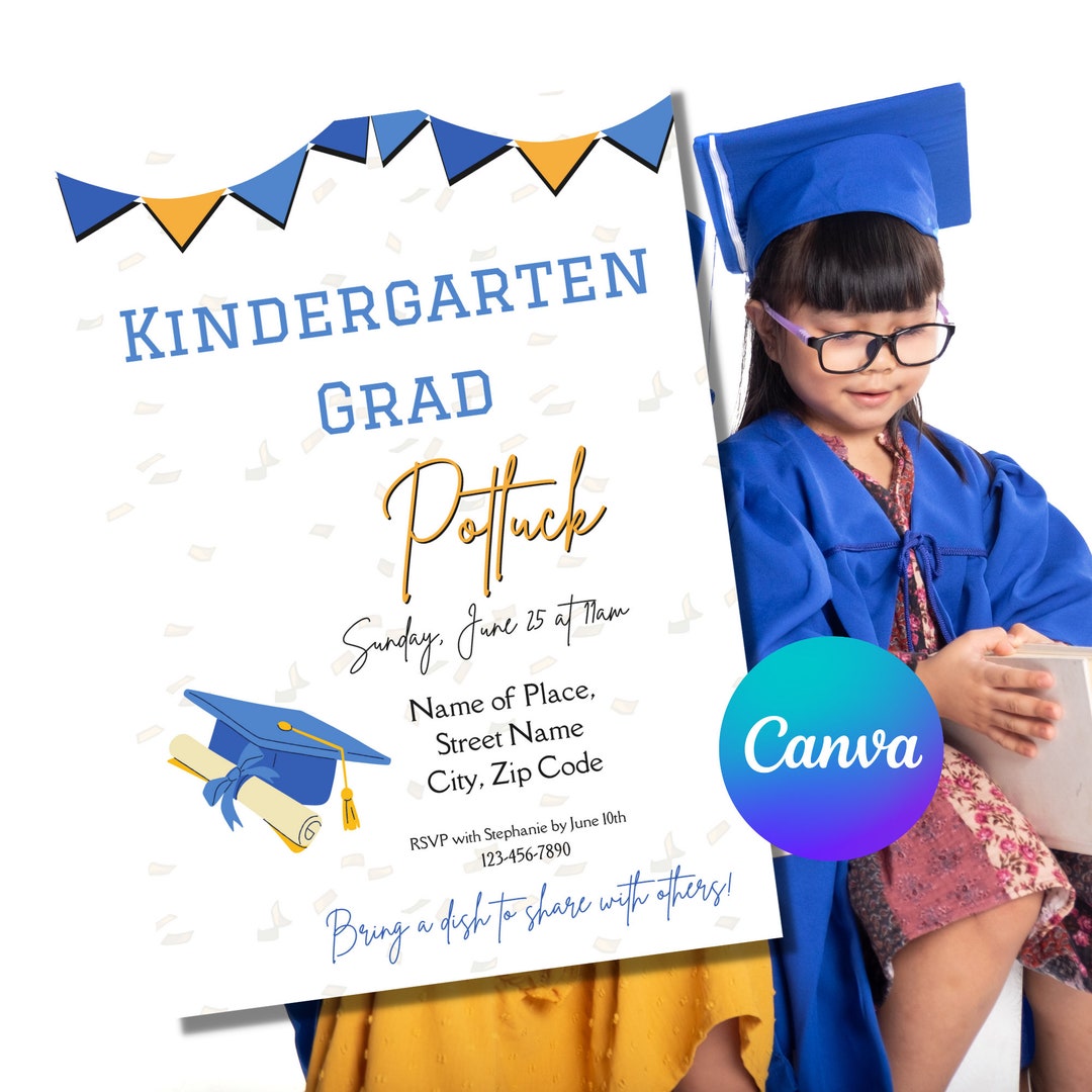 Kindergarten Grad Potluck Invitation Template | Kindergarten Grad Party ...