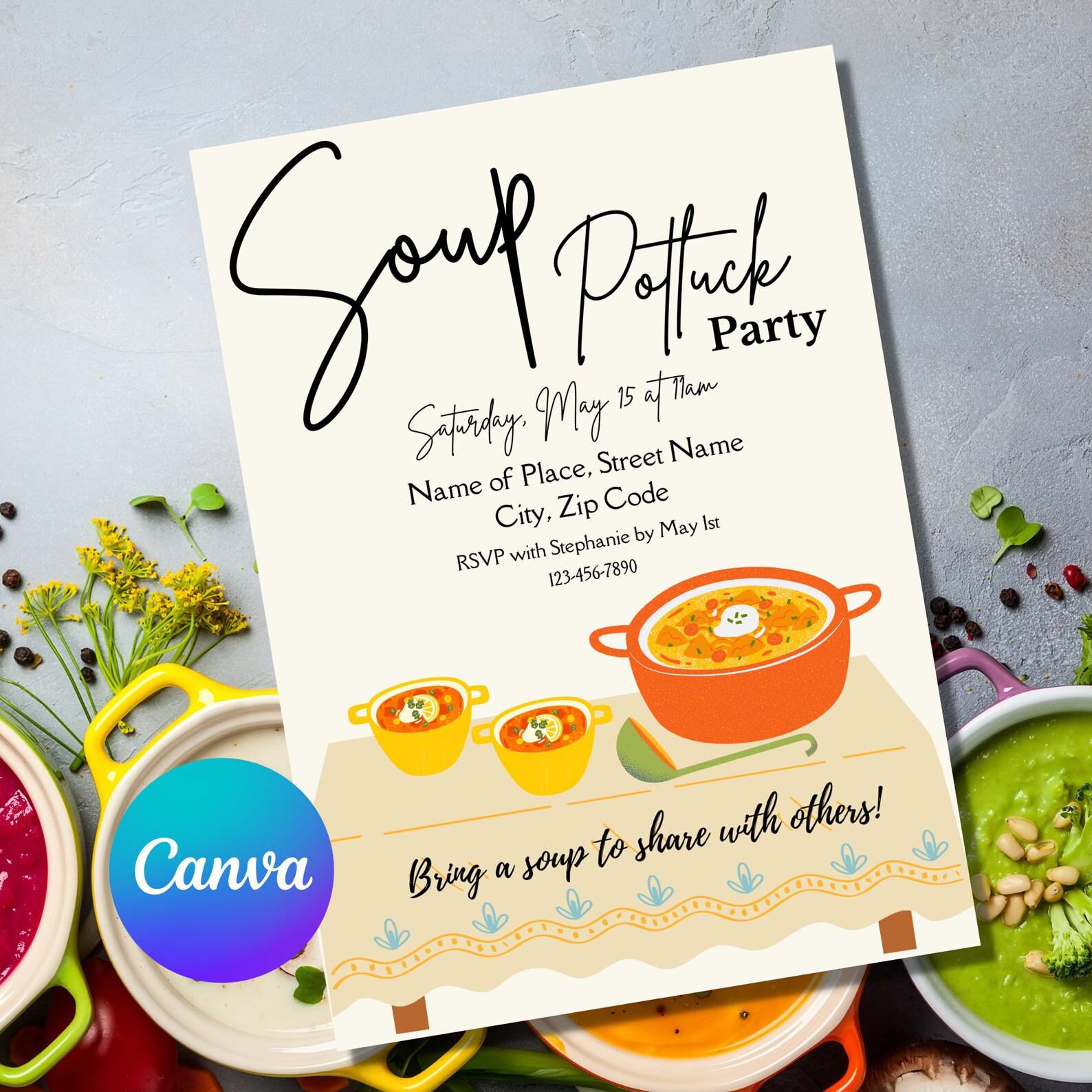 Soup Potluck Invite Template | Editable Potluck Invitation | Potluck ...