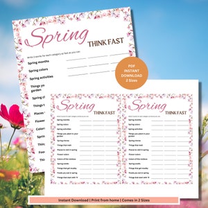 Think Fast Spring Game | Spring Printable Games | Spring Activities ...