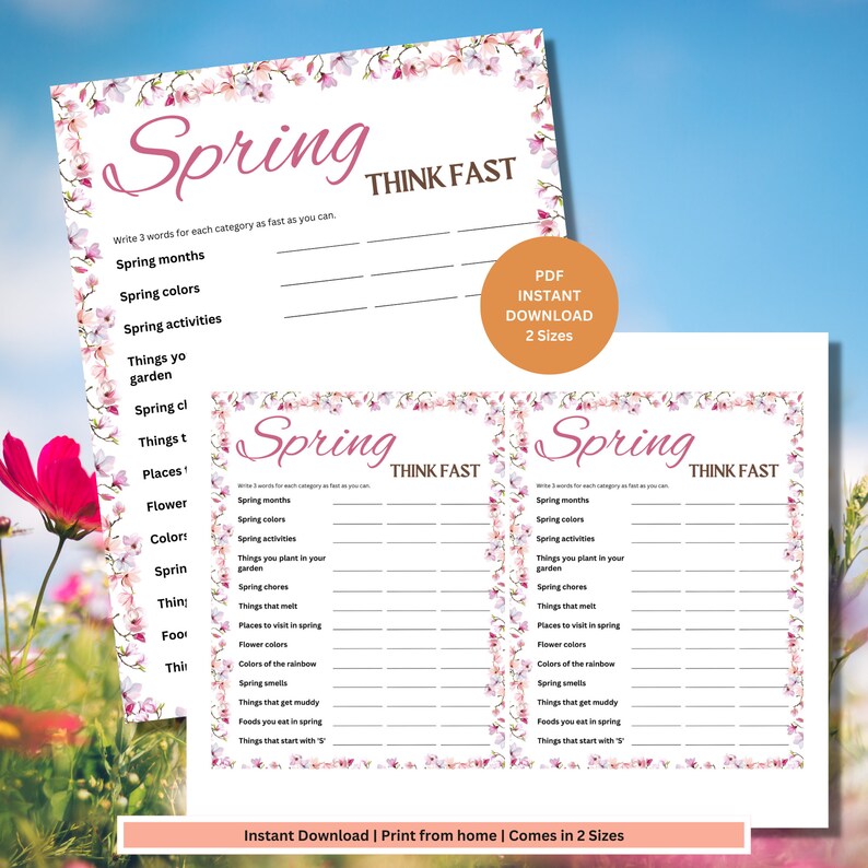 Think Fast Spring Game | Spring Printable Games | Spring Activities ...