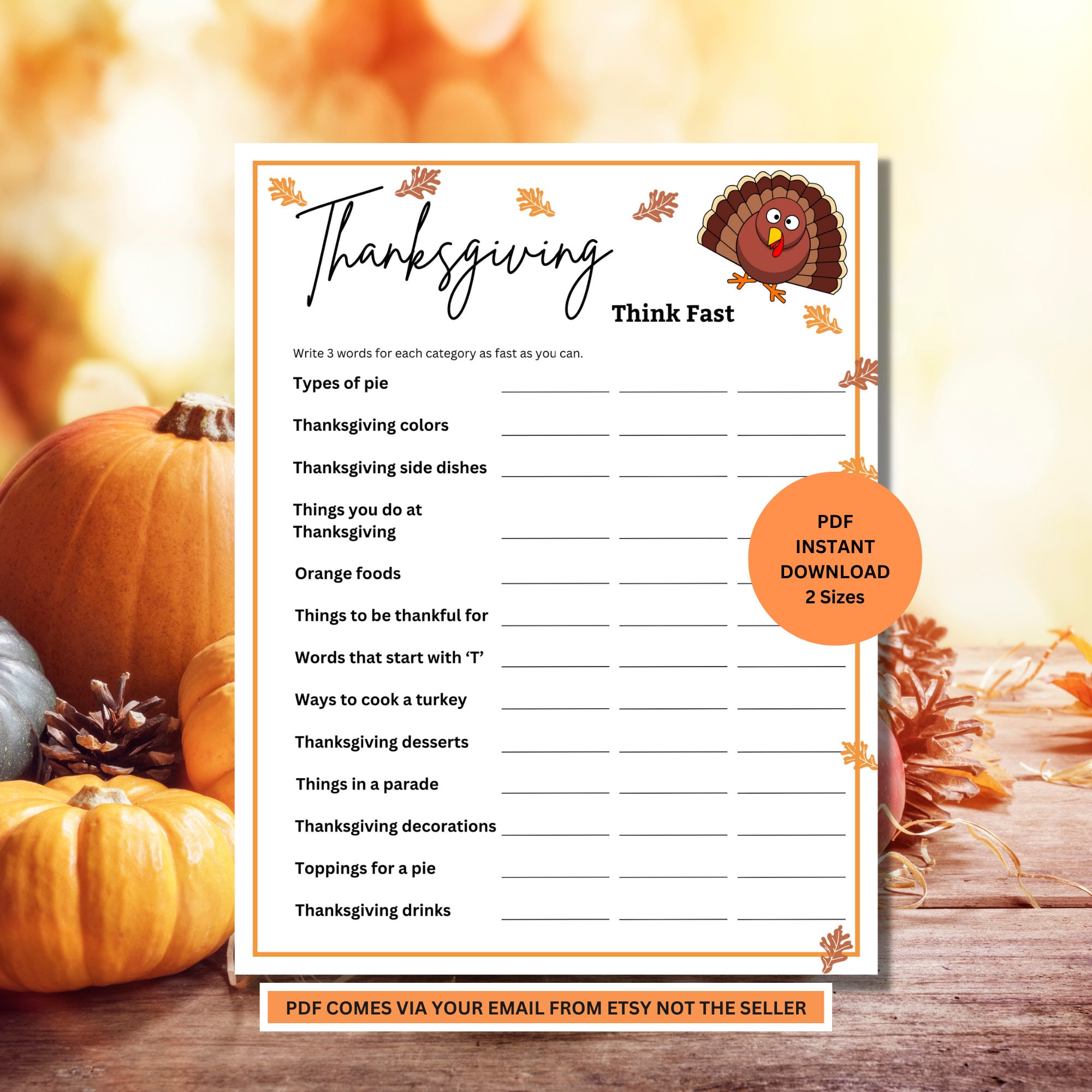 Think Fast Thanksgiving Game | Thanksgiving Printable Games ...