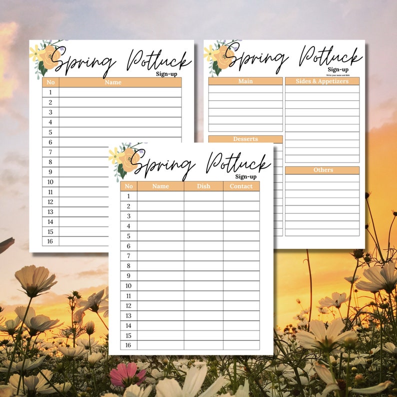 Spring Potluck Sign up Sheet | Spring Potluck Sheet | Spring Potluck ...