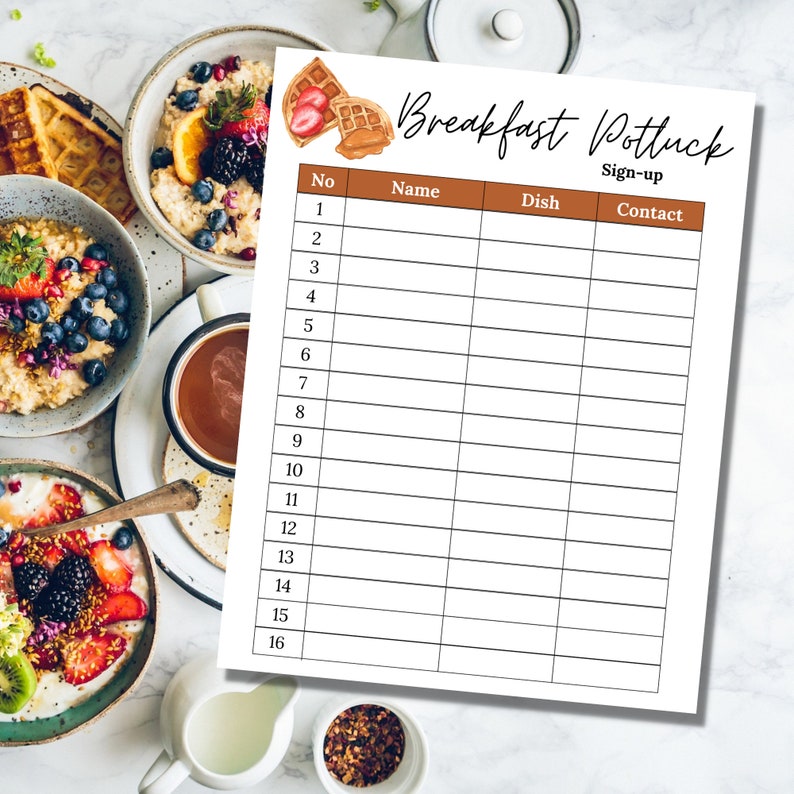 Potluck Sign up Sheet Breakfast Potluck Sign up Sheet Breakfast Potluck ...