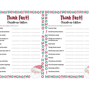 Think Fast Christmas Game | Christmas Printable Games | Christmas ...