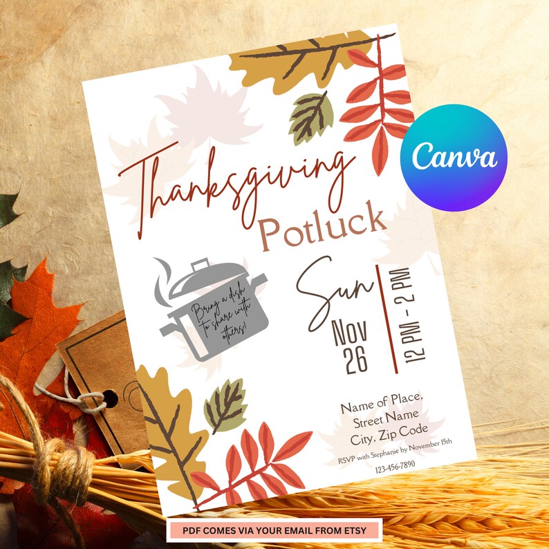 Thanksgiving Potluck Invite Template | Editable Potluck Invitation ...