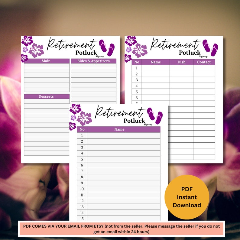Potluck Sign up Sheet | Retirement Potluck Sign up Sheet | Retirement ...