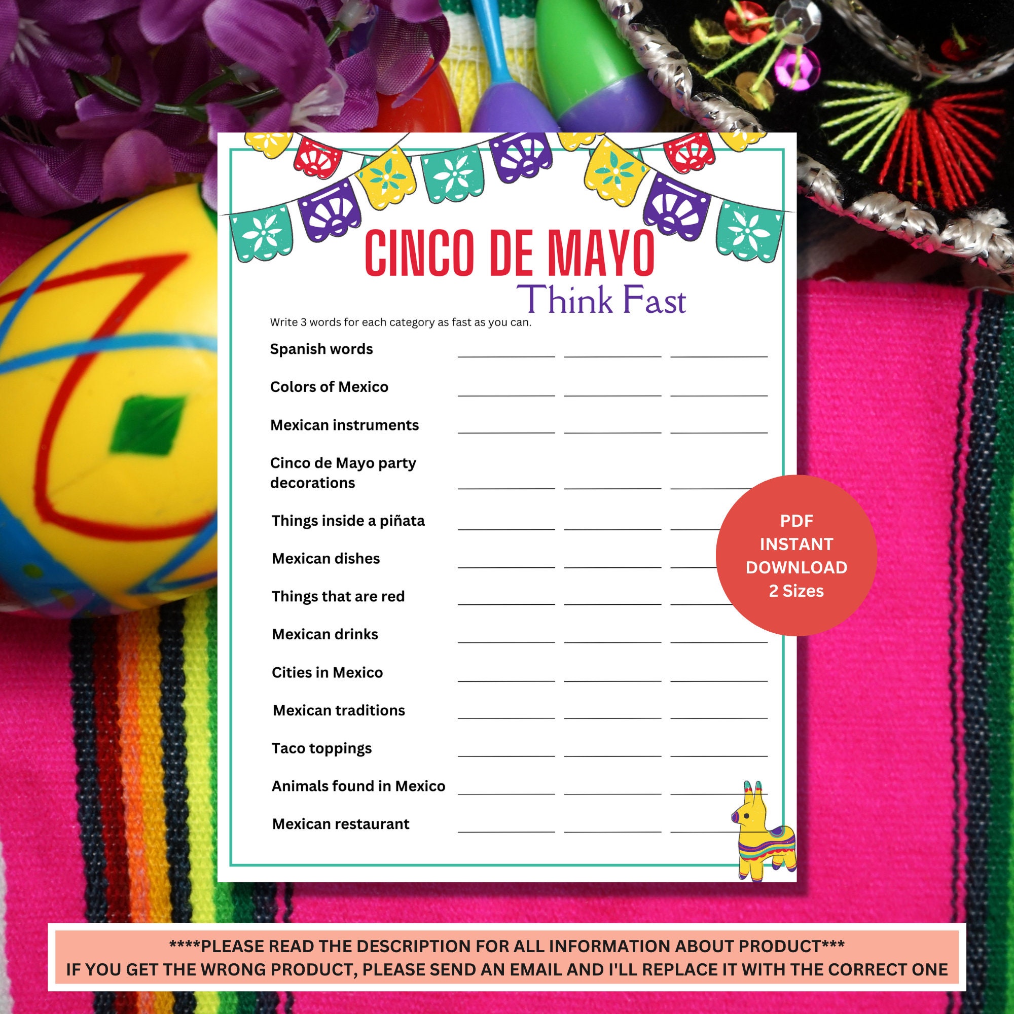 Think Fast Cinco De Mayo Game | Cinco De Mayo Printable Games | Mexican ...
