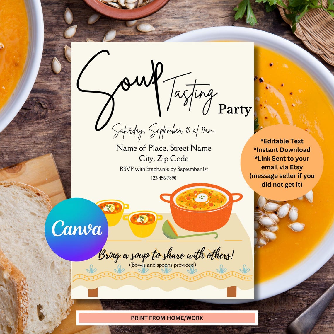 Soup Tasting Potluck Party Invite Template |editable Soup Tasting |soup ...