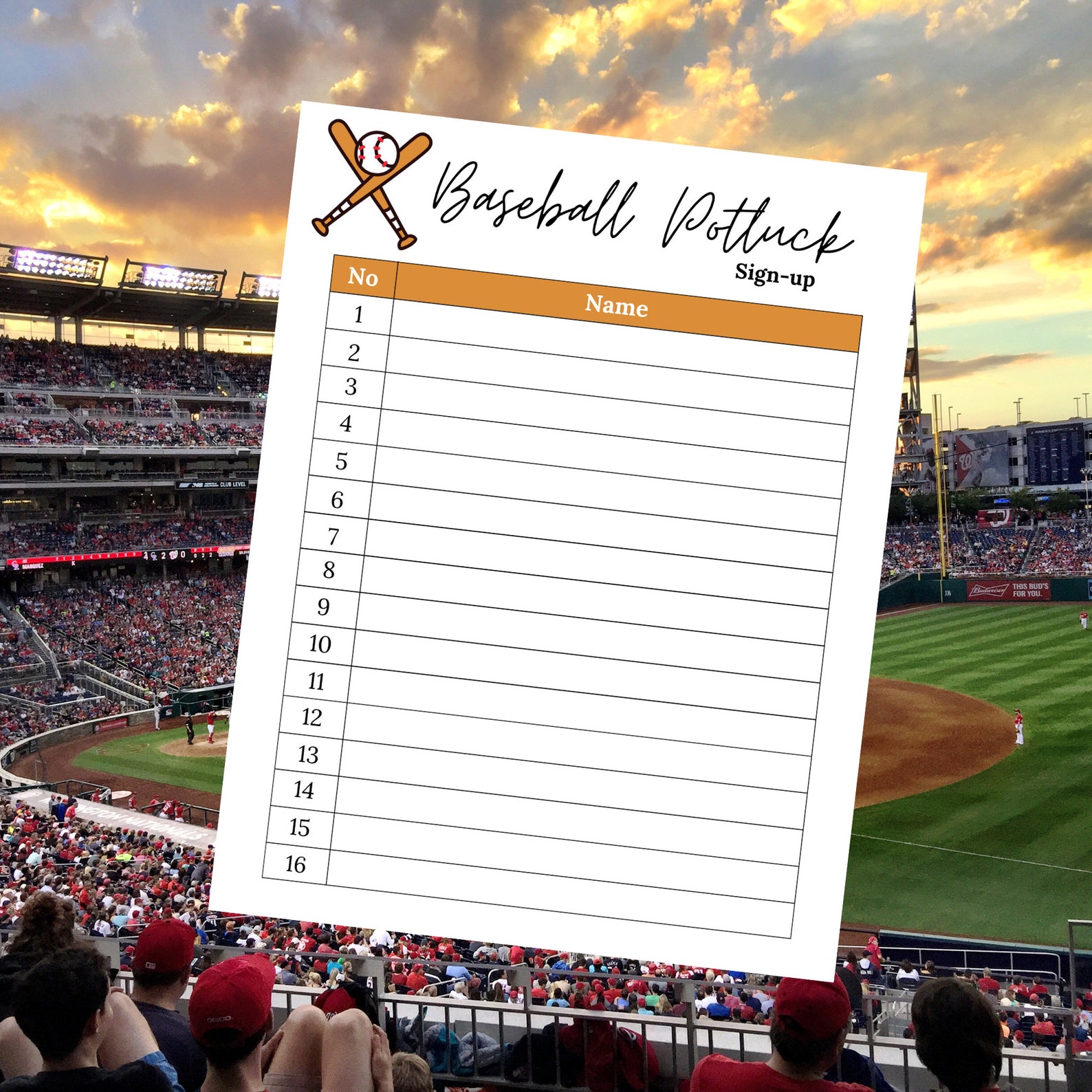 Baseball Potluck Sign up Sheet Baseball Potluck Sheet - Etsy Canada