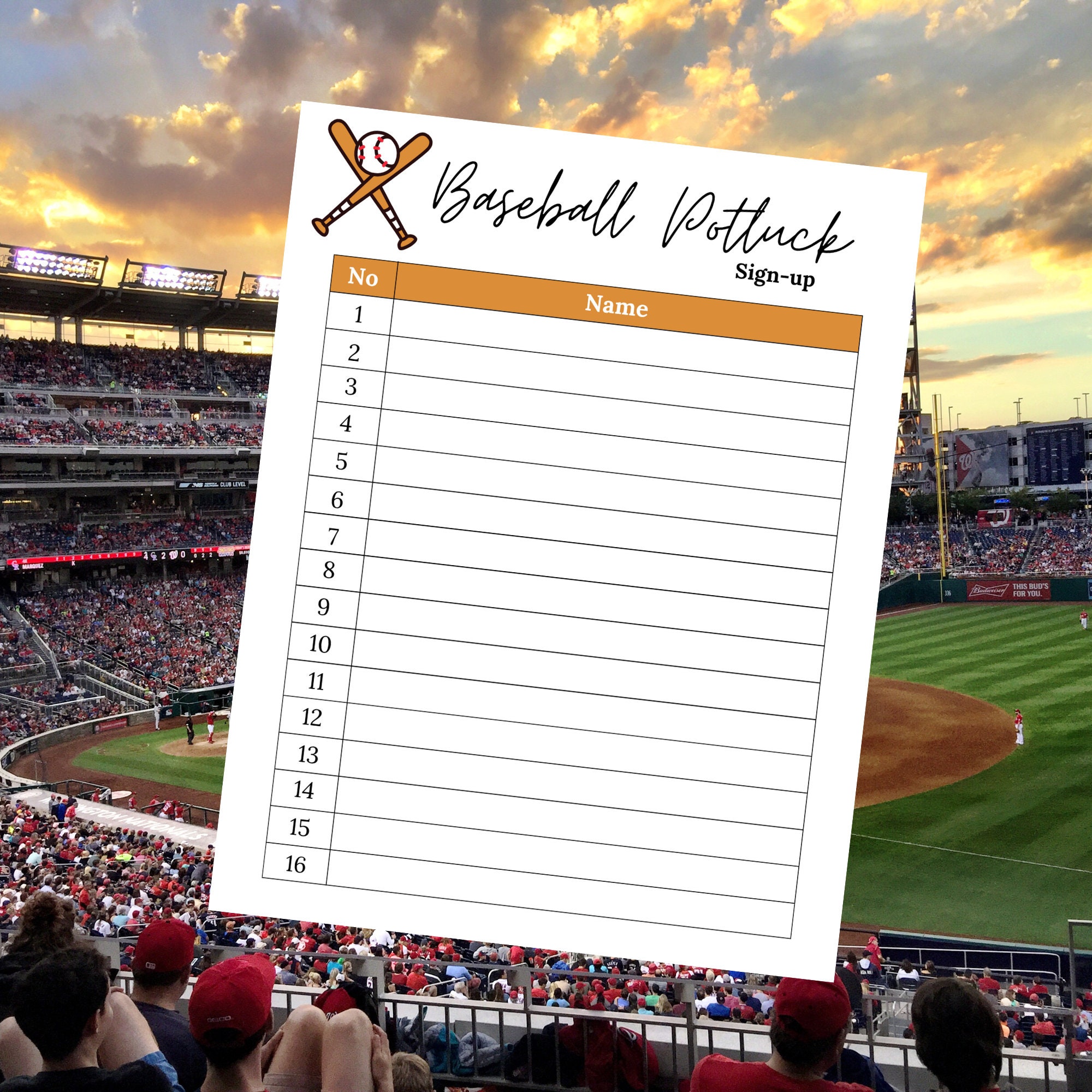 Baseball Potluck Sign up Sheet Baseball Potluck Sheet - Etsy Canada