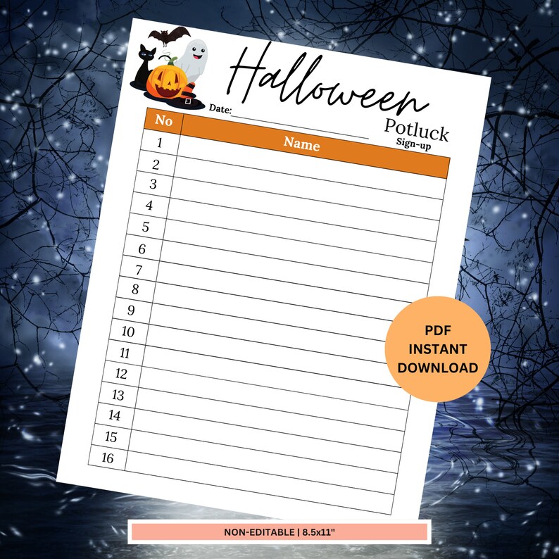 Potluck Sign up Sheet | Halloween Day Potluck Sign up Sheet | Potluck ...