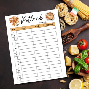 Potluck Sign up Sheet | Simple Potluck Sign up Sheet | Potluck Sheet ...