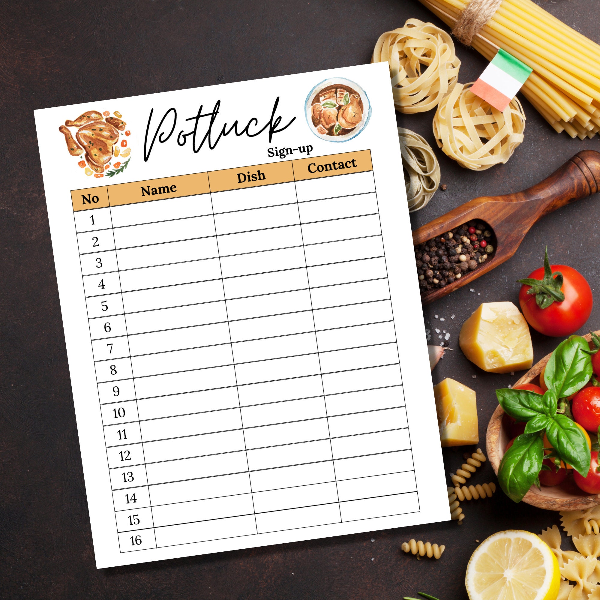 Potluck Sign up Sheet Simple Potluck Sign up Sheet Potluck Sheet ...