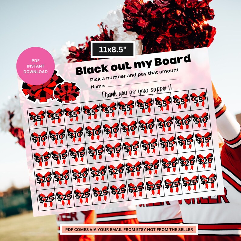 Cheer Fundraiser Calendar | Black Out My Board |sport Fundraiser ...
