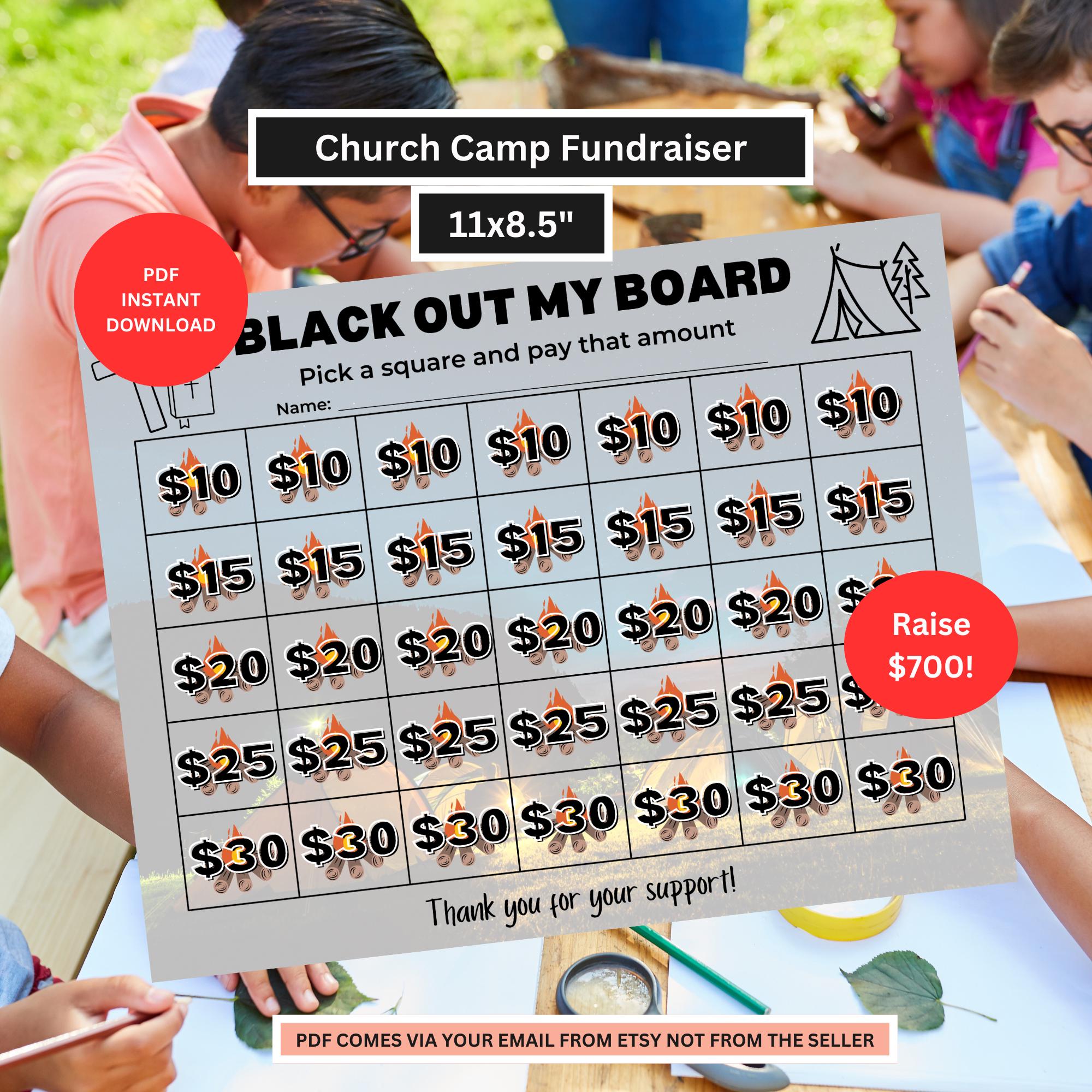 Church Camp Fundraiser Blackout My Board Squares| Youth Church Camp ...