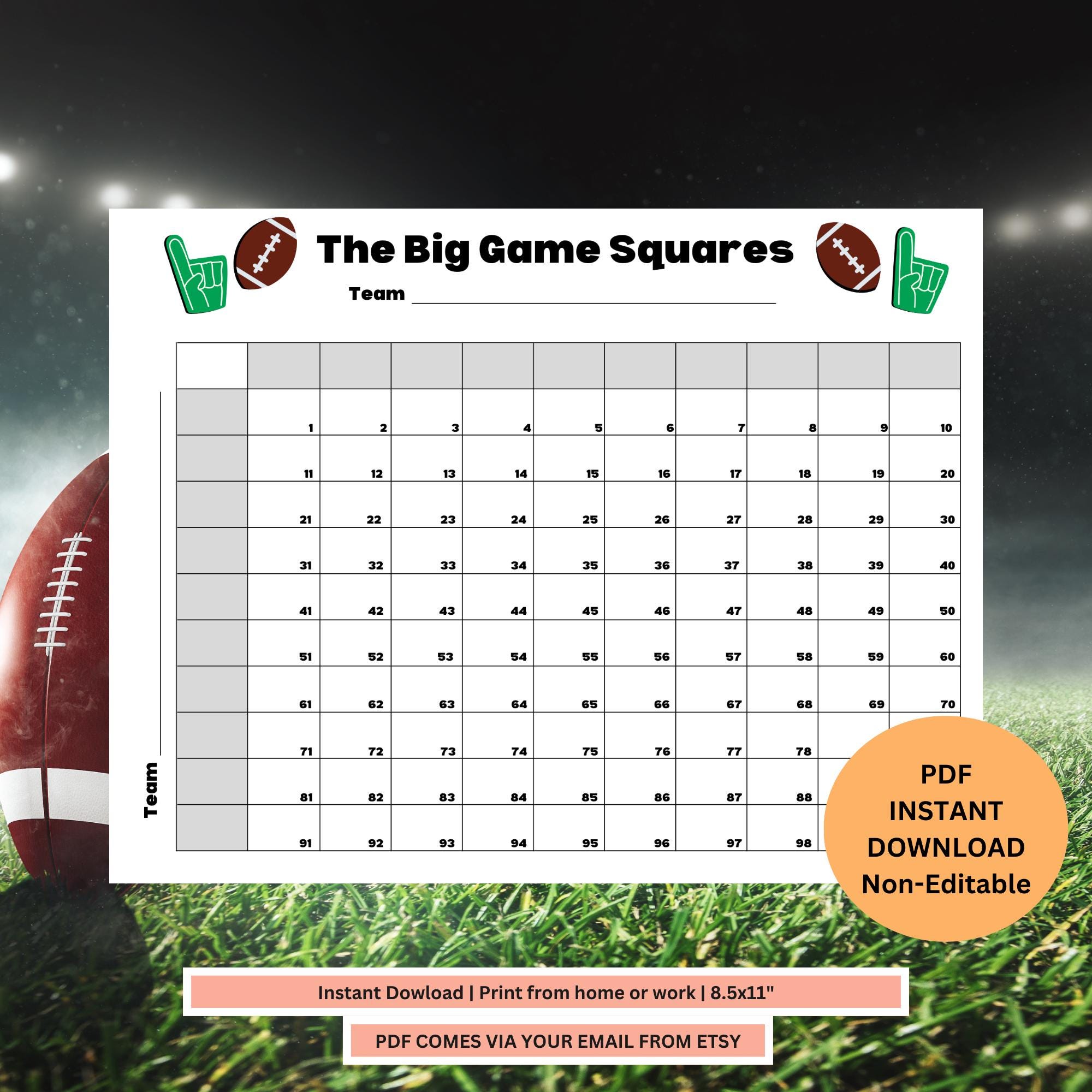 The Big Game Day Squares | the Big Game 2025 | Football Squares ...