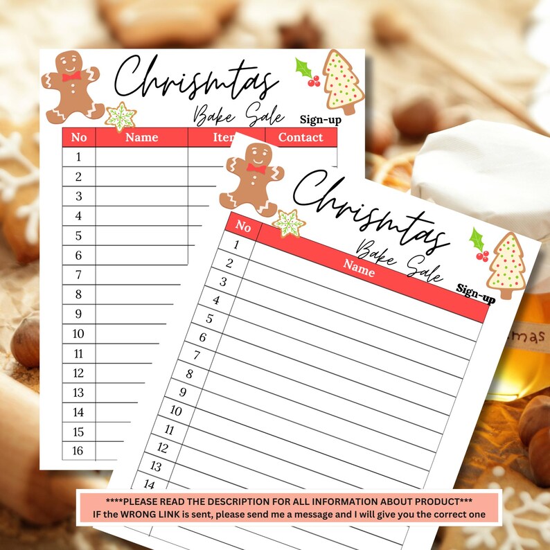 Christmas Bake Sale Sign up Sheet | Bake Sale Sheet | Printable Bake ...
