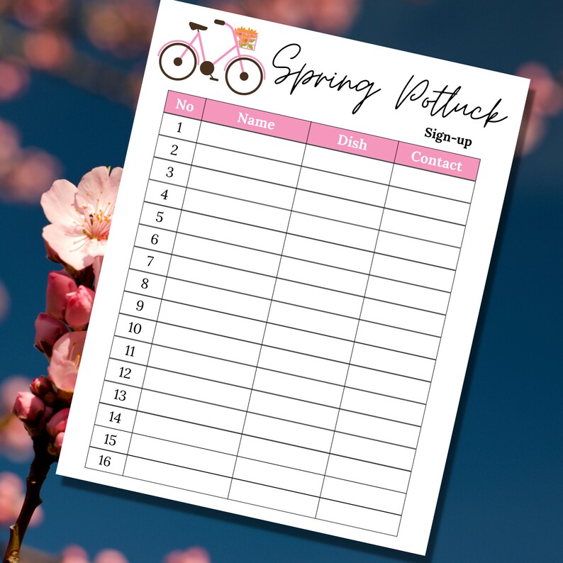 Spring Potluck Sign up Sheet | Spring Potluck Sheet | Spring Potluck ...
