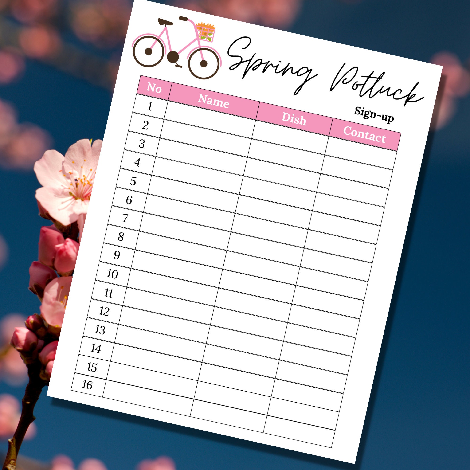Spring Potluck Sign up Sheet | Spring Potluck Sheet | Spring Potluck ...